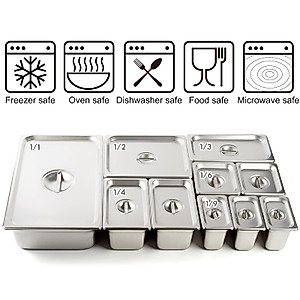 CURTA Full Size Hotel Pan Cover,18-8 Stainless Steel Solid Steam Table Catering Food Pan Lid with Handle