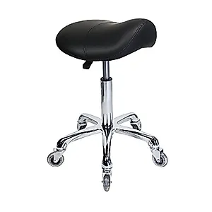 Saddle Stool Rolling Ergonomic Swivel Chair for Dental Office Massage Clinic Spa Salon,Adjustable Hydraulic Stool with Wheels (Without Backrest, Black)