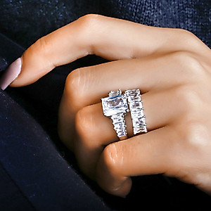 Jeulia 2 PC Wedding Ring Set 3.85 ct Radiant Cut Solitaire Engagement Ring for Women 925 Silver Ring Cubic Zirconia Diamond Eternity Bands Anniversary Promise Ring Bridal Set withJewelry Box (5)