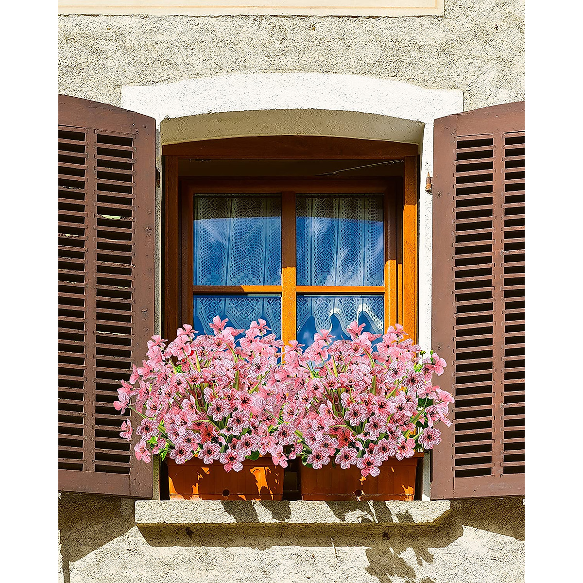 Omldggr 5 Pieces Artificial Violet Flowers Artificial Flowers Faux Violet Flowers Faux Plastic Plant Shrubs Greenery for Indoor Outside Garden Patio Porch Window Box Home Wedding Decoration(Pink)