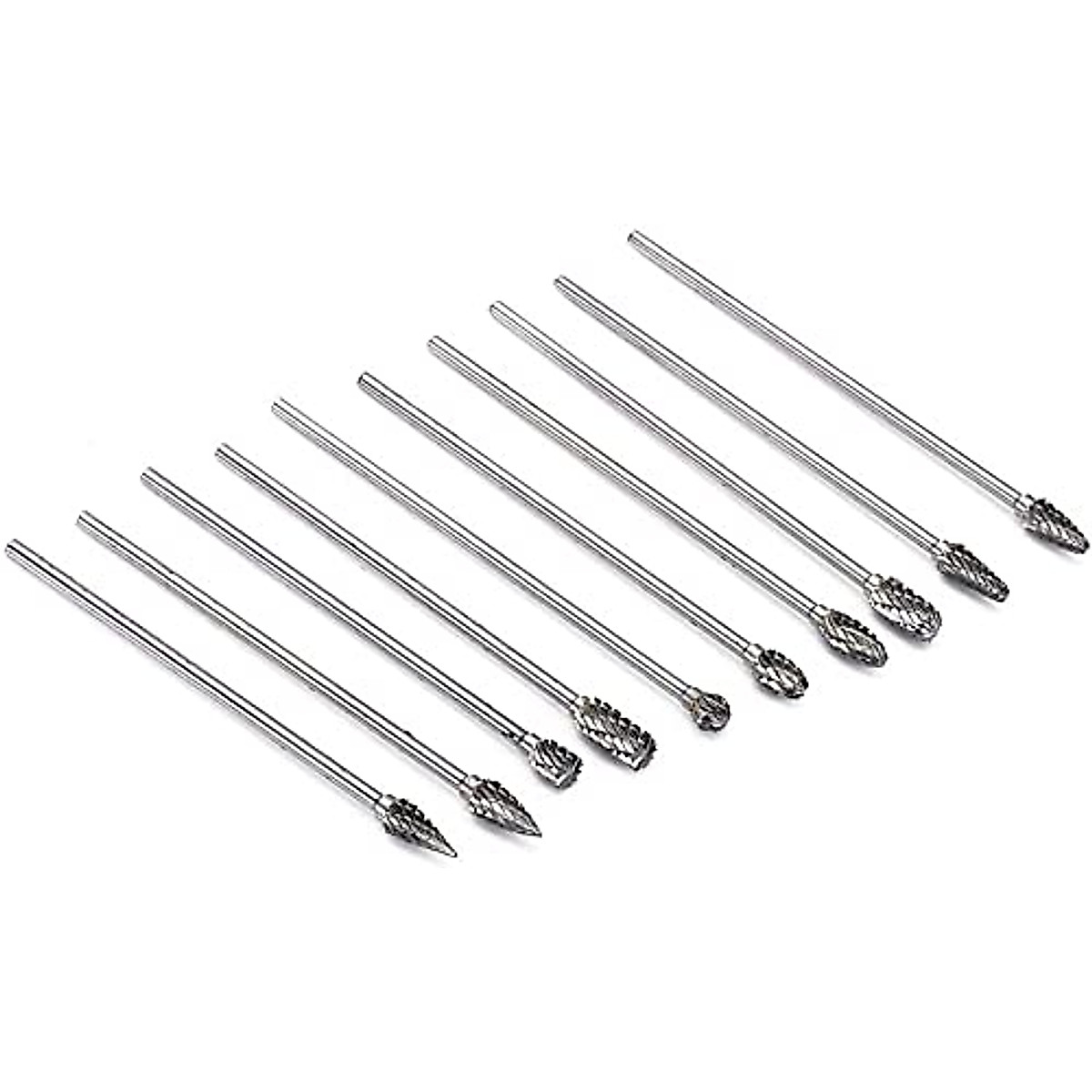 Yakamoz 10Pcs 3mm (1/8") Shank Long Double Cut Tungsten Carbide Burrs Rotary Files Diamond Burs Bit Set for Die Grinder Rotary Tool, 4-Inch Length