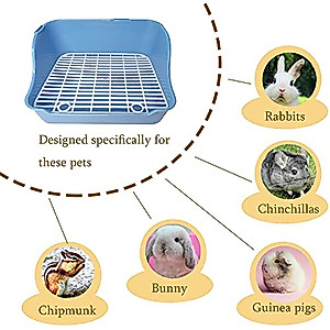 Hamiledyi Small Animal Rabbit Litter Box, Plastic Square Cage Toilet, Corner Pan with Grate, Potty Training for Bunny, Guinea Pigs, Chinchilla, Ferret, Hamster(Blue)