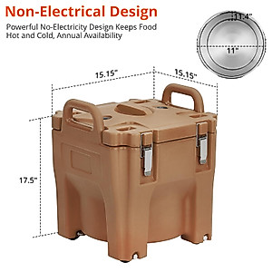 GarveeHome Insulated Food Pan Carrier - 20L Capacity, Top Load, With Spoon, Wheel and Safe Lock, Stainless Steel Liner, Red, for Catering, Family Gathering, Canteen, Brown