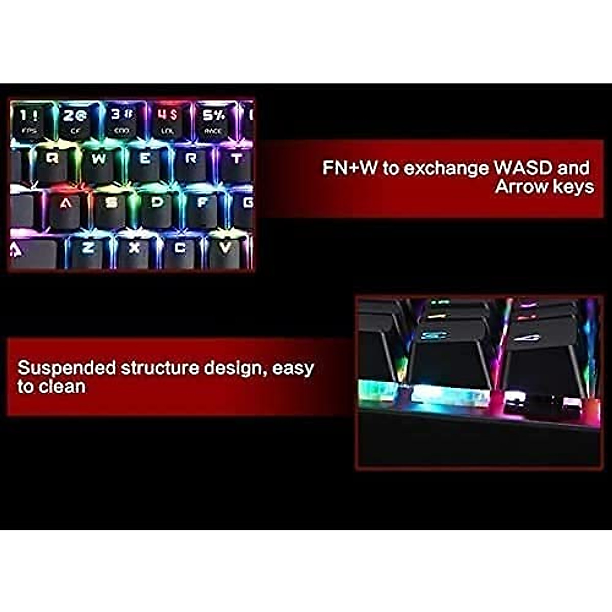 Feiyx Second Hand Wired Mechanical Keyboard 104 Keys RGB Blue Switch LED Backlit Anti-Ghosting Gaming Keyboard Premium,for Windows PC/MAC Games
