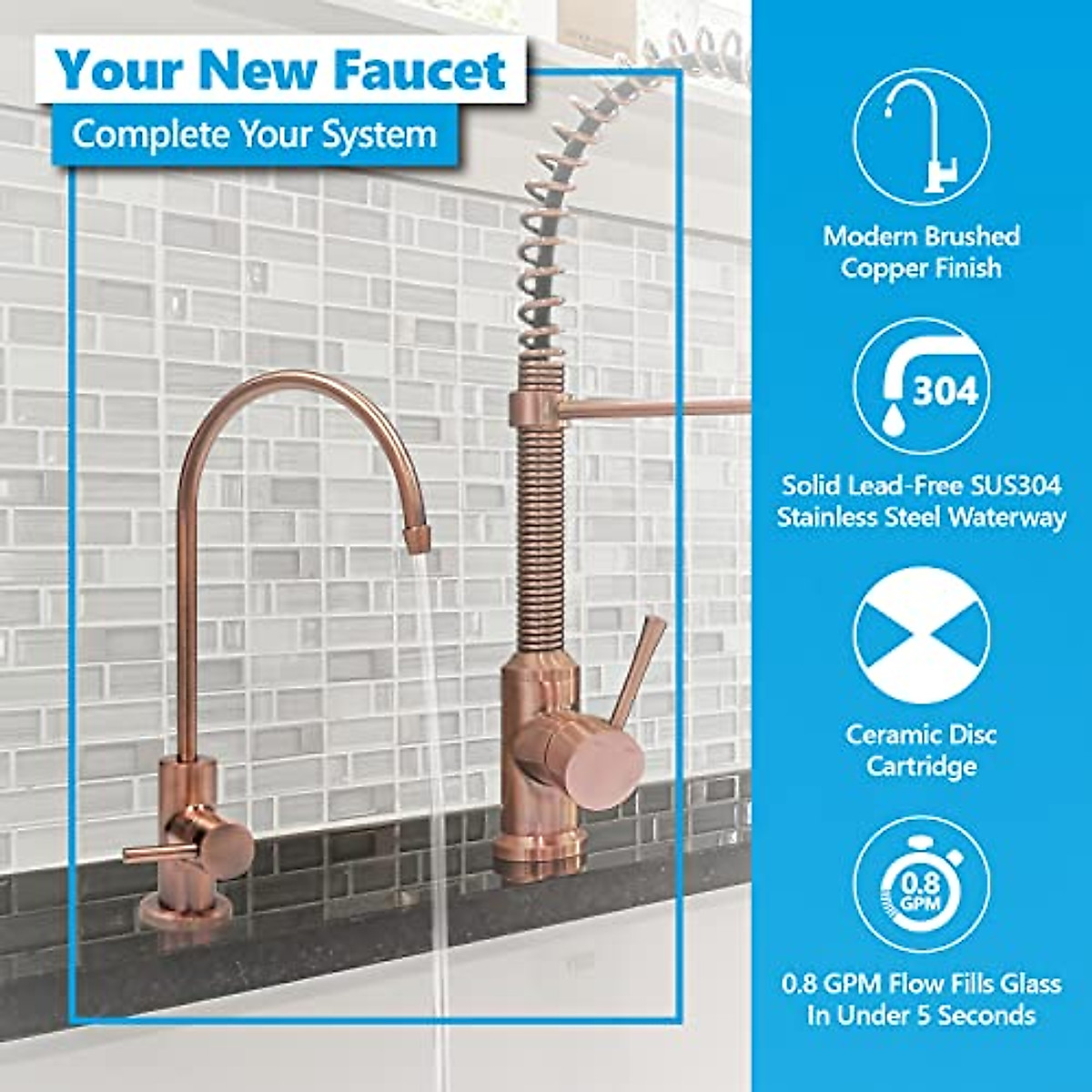 Express Water Modern Water Filter Faucet – Brushed Copper Faucet – 100% Lead-Free Drinking Water Faucet – Compatible with Reverse Osmosis Water Filtration Systems