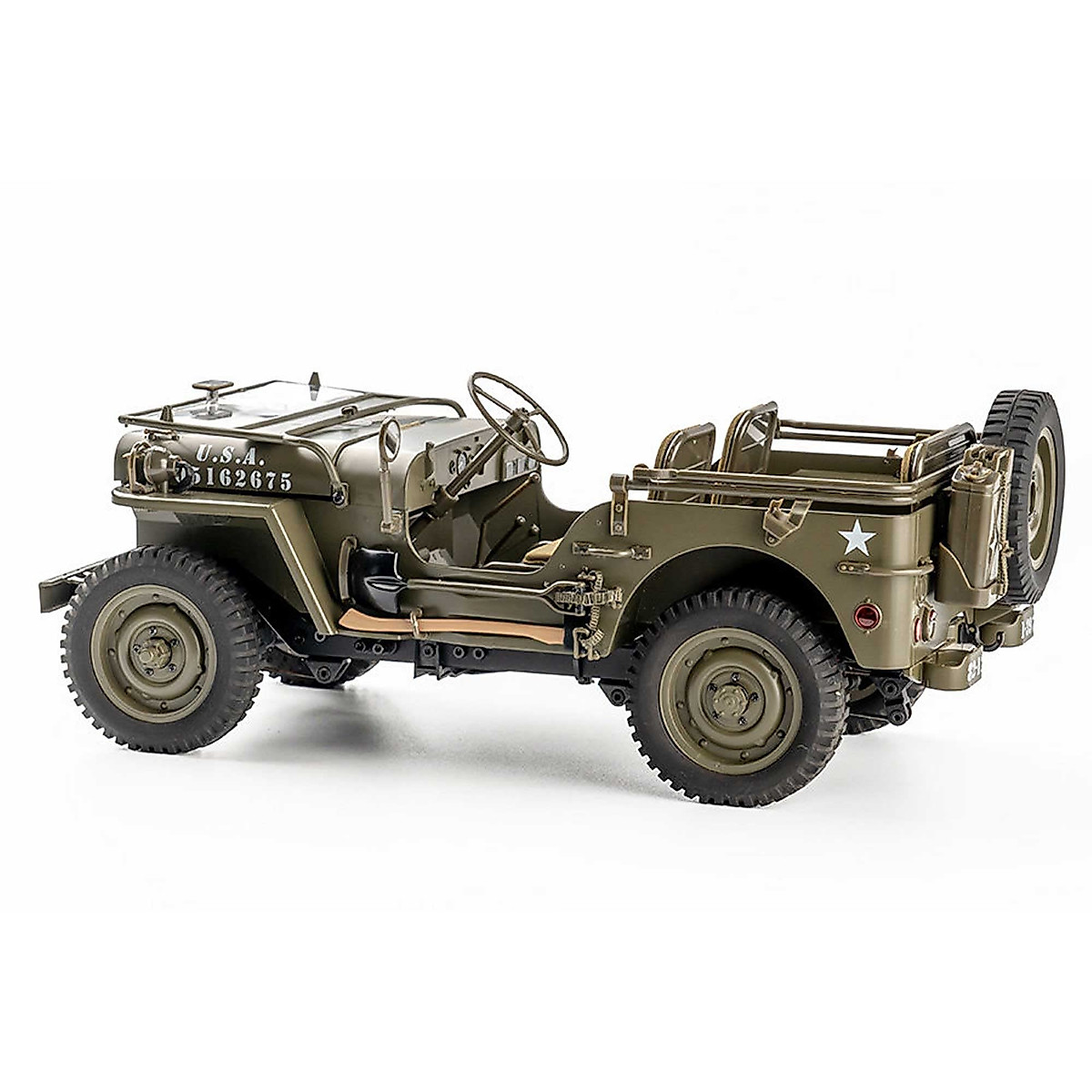 FMS Rochobby RC Car 112 1941 MB Scaler Willys Jeep Remote Control Crawler Military Truck 4x4 Offroad Vehicle with Transmitter Battery and Charger, Small, RC12001RTR Hunter Green