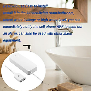 WiFi Water Sensor 100dB Alarm, Smart Water Leak Detector, Tuya APP Free Remote Monitoring of Leakage, 5.9FT Detection Line, Mute / 6 Ringtones Adjustable, Can Open SMS and Phone Notification Function
