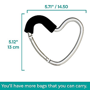 BUGGY HEART HOOK by BUGGYGEAR - The Perfect Way to Carry Your Baby Diaper Bag - Use The Hook on Your Stroller Handle Bars and Let The Hooks Do The Work - Hook Your Bags, Purse and Bottles