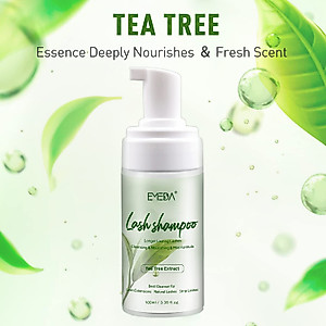 EMEDA Lash Shampoo for Lash Extensions 100ml Tea Tree Eyelash Extension Cleanser with Rinse Bottle Brush,Oil Free Lash Shampoo Kit (3.38 Fl.Oz.)
