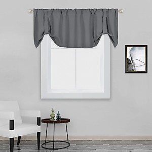 DECOVSUN Tie Up Blackout Valance for Window 18 Inches Long Thermal Insulated Adjustable Valance for Kitchen Windows Rod Pocket Top Tie-up Shade Window Curtain for Kids Room 1Panel Grey