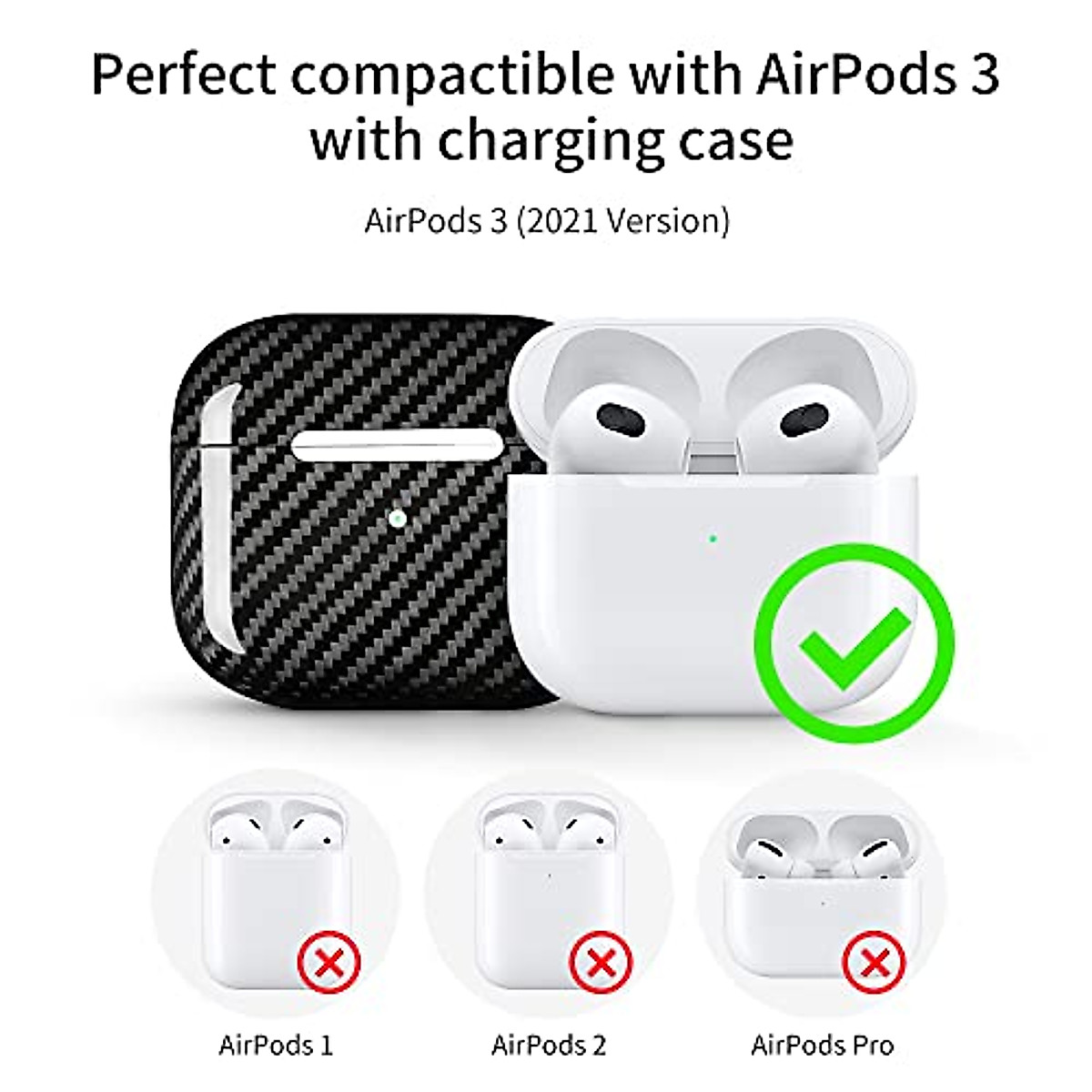 MONOCARBON Carbon Fiber Case for AirPods 3 Magnetic Wireless Charging AirPod 3 Cover, Slim Carbon Fibre Cover for AirPods 3 Earbuds-Ultra Protect