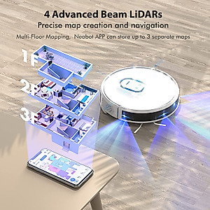 Neabot Q11 Robot Vacuum and Mop, 4000Pa Strong Suction Self Emptying Robotic Vacuum, Wi-Fi / Bluetooth Connectivity, APP & Alexa Control, Multi Floor Mapping, Ideal for Pet Hair, Hard Floor and Carpet