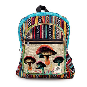 Freakmandu Collections Mushroom Hemp Backpack Bag - Eco Friendly Unique Unisex Rustic Durable