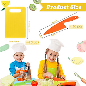 Yinkin 20 Pcs Kids Plastic Knife Set with Cutting Board Toddler Knife Tools, Including 10 Child Safe Knife 10 Kids Chopping Board Kids Cooking Utensils for Cooking Club, Preschool (Bright,Basic)