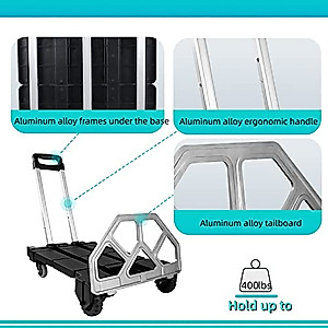 AHIBIO Collapsible Hand Truck 400 lbs Heavy Duty Dolly for Moving Lightweight Rolling Cart with Wheels Folding Utility Trolley