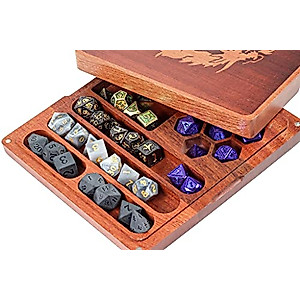 3DEGOS Portable Dragon Wooden Dice Box, Dice Tray for Dungeons and Dragons, DND Dice Set, Gifts, D&D, D and D, Pathfinder, Accessories, D20, Polyhedral, Resin Dice, Metal Dice, Bag, Tower
