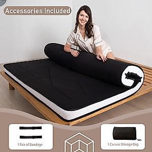 MAXYOYO 4" Thick Japanese Floor Mattress Futon Mattress, 3D Geometric Pattern Foldable Foam Mattress Roll Up Mattress Shikibuton Mattress Guest Mattress Sleeping Pad, Black, Full