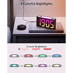 Vibrating Alarm Clock with Bed Shaker : 10 Dynamic Display RGB Clock, 8 Night Light, Brightness Dimmable Loud Alarm Clock for Heavy Sleepers Adults/Kids/Teens