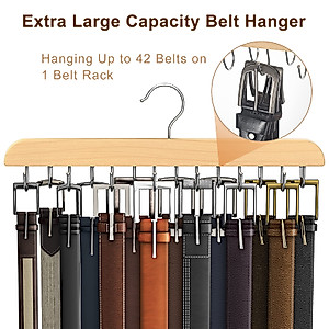 Resovo Belt Hanger for Closet, Sturdy Wood Belt Rack Closet Accessories with 14 Hooks Belt Organizer for Closet Organizers and Storage Max 42 Belts-Wood 1 Pack