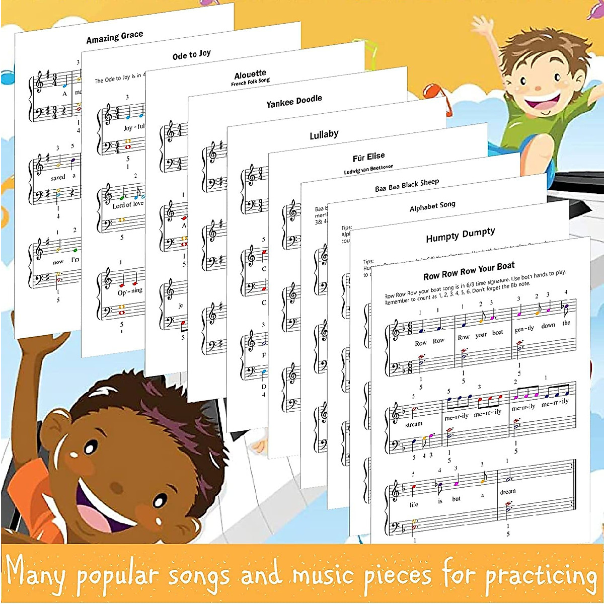 Piano Lessons Book 2: A Complete guide for Kids and Beginners; Color Coded Staff Notes; Designed and Printed in USA