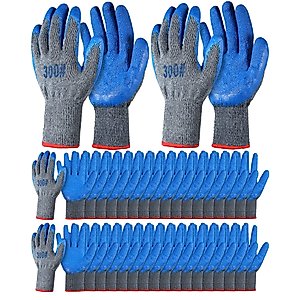Haysandy 36 Pairs Rubber Latex Double Coated Gloves Large Gardening Gloves Blue Construction Gloves for Men Rubber Coated Gloves for Outdoor
