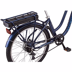 Schwinn Mendocino Mens and Womens Hybrid Electric Beach Cruiser, Lightweight Aluminum eBike Frame, 26-Inch Wheels, 6 Speed Drivetrain, Pedal Assist, Matte Blue