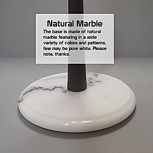 Marble Paper Towel Holder Countertop for Kitchen, Wood Paper Towel Holder Stand with No Wobbly Natural Marble Base, One Hand Pull & Tear - Black Brown