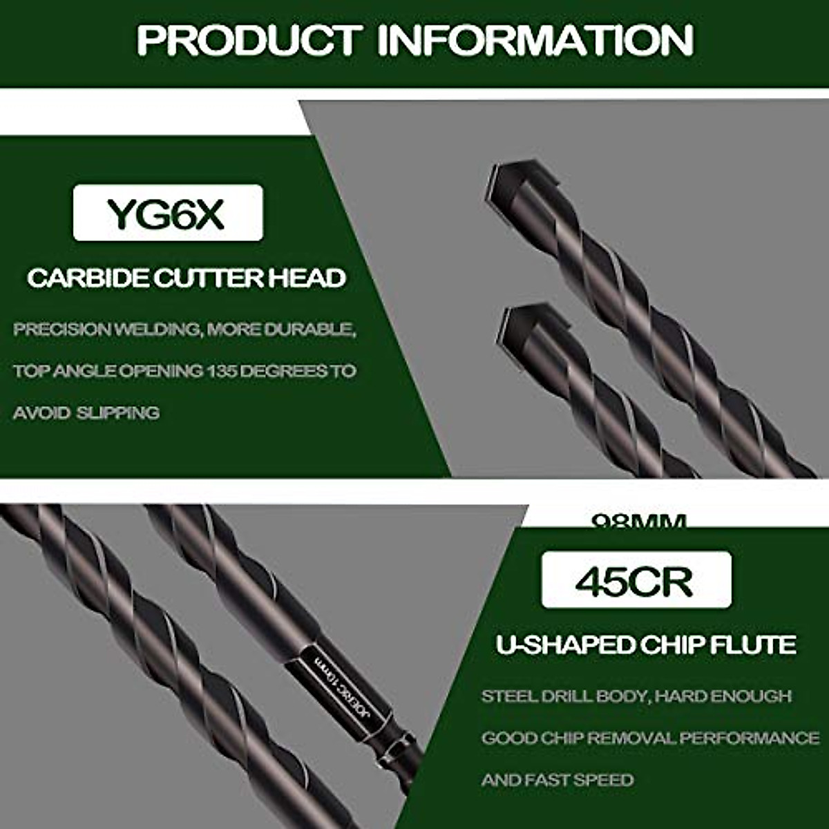 10 Pieces 6MM Masonry Drill Bits Set, JOERIC 1/4 inch Ceramic Drill Bit Concrete Drill Bits for Ceramic Tile Wood Porcelain Mirror Plastic Marble Wall with Strength Carbide Tips