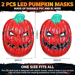Liliful 2 Pcs Halloween Pumpkin Light up Mask Face Head Scary Mask for Halloween Festival Cosplay Party Decoration Costume(Red, Blue)