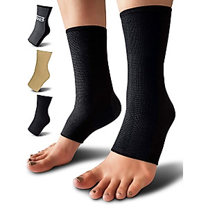 SB SOX Compression Ankle Brace (Pair) – Great Ankle Support That Stays in Place – For Sprained Ankle and Achilles Tendon Support – Perfect Ankle Sleeve for Sports, Any Use (Solid - Black, Large)