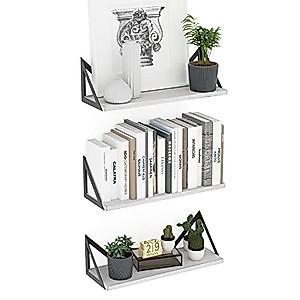 Wallniture Milan White Floating Shelves for Wall, Bathroom Shelves Wall Mounted Set of 3, Wood Geometric Triangle Shelf for Bedroom, Living Room, Kitchen