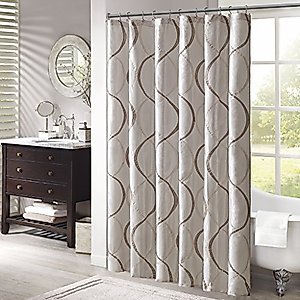 Madison Park Serendipity Shower Curtain, Embroidery Ogee Design, Modern Bathroom Decor, Machine Washable, Fabric Privacy Screen 72x72, Ivory