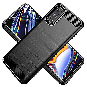 KOARWVC Phone Case for Realme 7 Pro Case RMX2170 Case Carbon Fiber Shockproof Rugged Shield Anti-Scratch Soft TPU Back Cover Protective Cases for Realme 7 Pro (Black)
