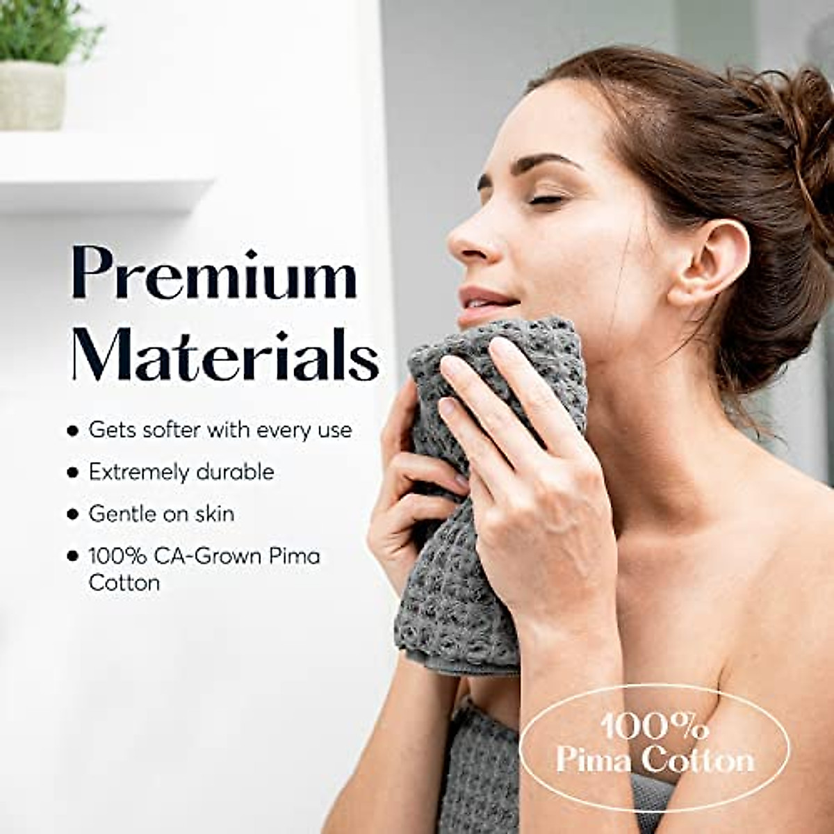 SUTERA - Wash Towels Extra Absorbent Silverthread Washcloths Set - Pack of 4 Grey - 100% CA-Grown Cotton - Luxury Soft Durable Quick Drying Fabric Bathroom Face Cloths