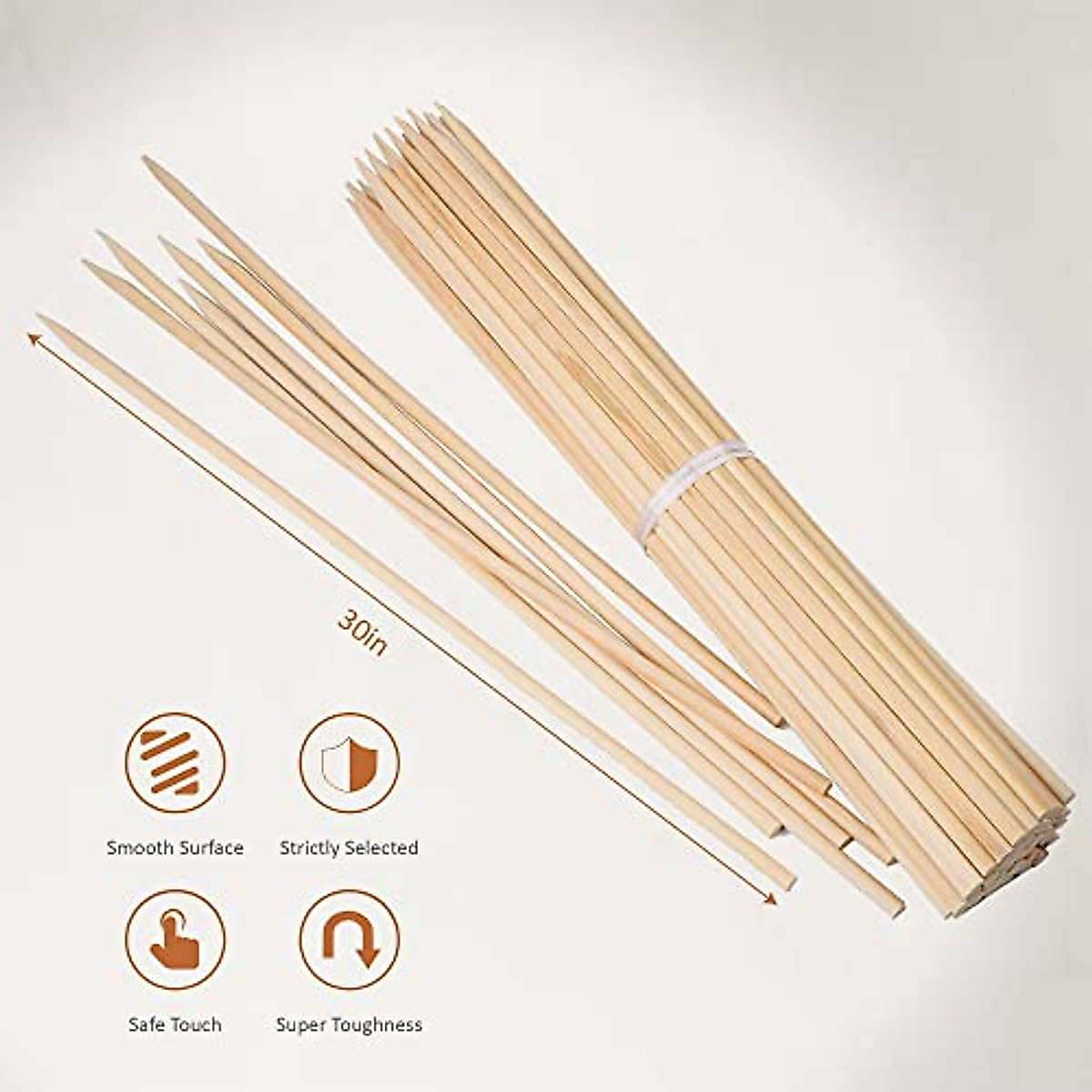 30 Inch / 75cm Extra Long Wood Skewers 50Pcs, Heavy Duty Bamboo Wooden Marshmallow Sticks for Fire Pits Roasting Campfire, Kids Safe Disposable Camping Skewer for Smores Grilling Kebab BBQ Barbecue