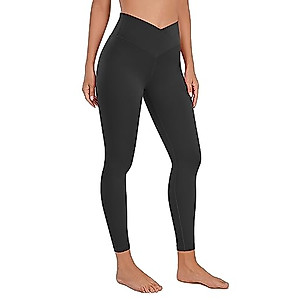 CRZ YOGA Womens Butterluxe Cross Waist Workout Leggings 25 Inches - V Crossover High Waisted Gym Athletic Yoga Leggings Black Small