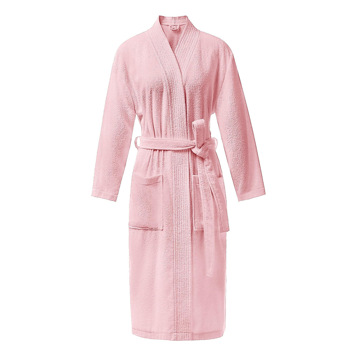 SIORO Terry Cloth Robes for Women Cotton Kimono Bathrobe Towel Soft Fuzzy Absorbent Long Sleeve Calf Length Robe Plush Warm Shower Housecoat，Light Pink Small