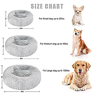 Dog Bed & Cat Bed, Calming Anti-Anxiety Donut Dog Cuddler Bed, Machine Washable Round Pet Bed, Comfy Faux Fur Plush Dog Cat Bed for Small Medium Large Dogs and Cats (30" x 30", Light Grey)
