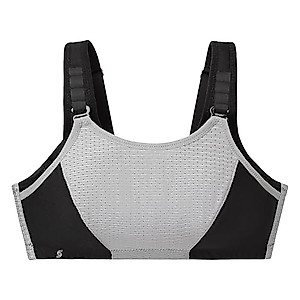 Full Figure Plus Size Custom Control Sports Bra Wirefree #1166 Black/Grey 46D