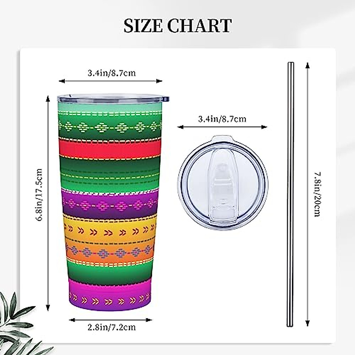 DLUCCA 20oz Insulated Coffee Tumbler With Straw Stainless Steel Swig Tumblers,Travel Mugs Insulated For Hot And Cold,Reusable Thermal Water Bottle Cup For Car Camping Exercise（Mexican Fabric ）