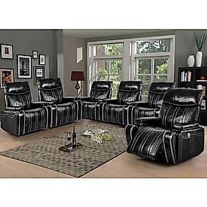 HOMYEDAMIC Recliner Chair Set of 2 with Massage Heated, Home Leather Movie Theater Seating Big High Loveseat Two Double Recliner Chair Sofa with USB Ports Cup Holders (9041-BLACK-2)