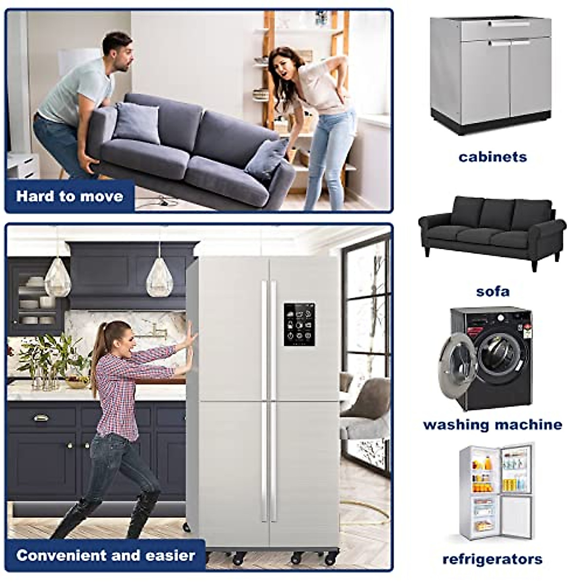 Ganggend 6 Inch Furniture Dolly Set 4 Pack, 330lbs Load Capacity Each Pack Steel Tri Dolly Furniture Lifter, Mover Dolly 3 Wheels Heavy Duty for Moving Cabinet, Furniture, Appliances, Black