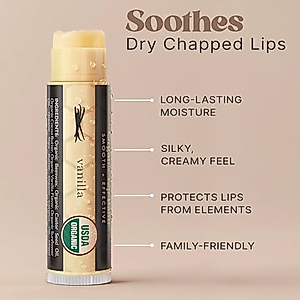 4 Pack Organic Vanilla Bean & Honey Lip Balm - Natural Lip Moisturizer Gifts for Men, Women & Kids