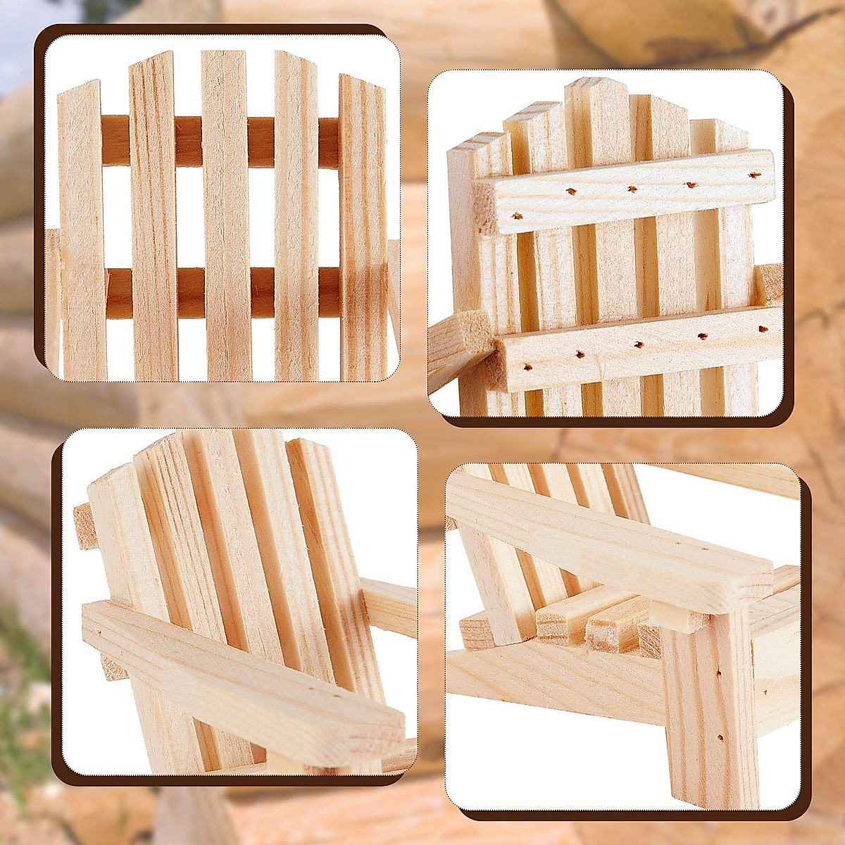 Sumind 4 Pieces Wood Adirondack-Style Miniature Chair Doll House Wooden Chairs Dollhouse Model Chairs Mini Wooden Rocking Chairs for Dollhouse Accessories Furniture Christmas Decoration