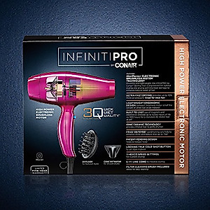 INFINITIPRO BY CONAIR 3Q Compact Electronic Brushless Motor Styling Tool/Hair Dryer, Pink
