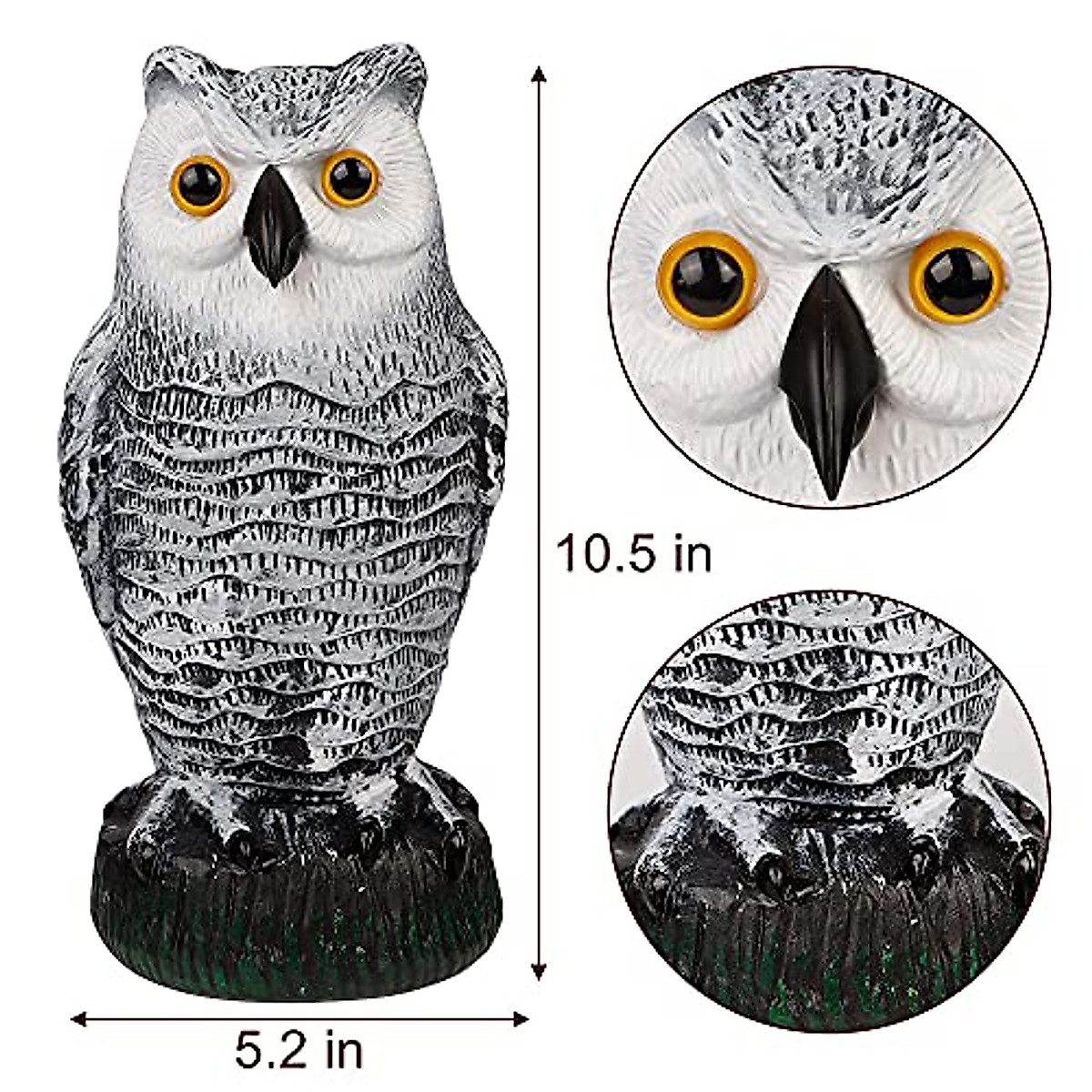 Hausse 3 Pack Fake Horned Owl Decoy, Plastic Owl, Halloween Decoration for Outdoor Garden Yard, White & Black