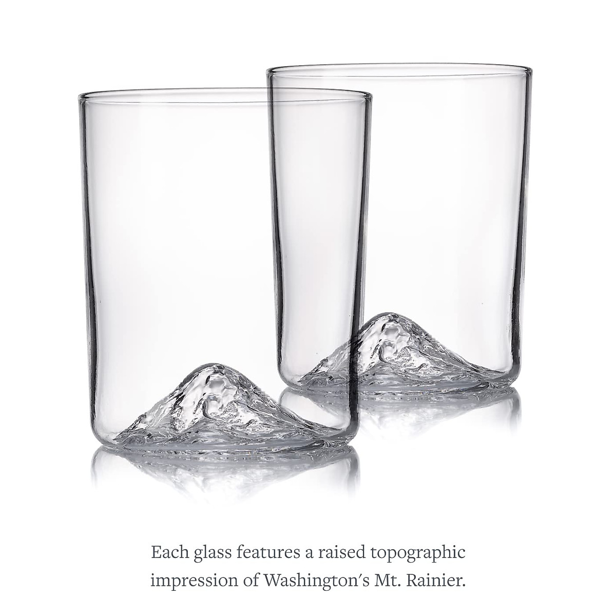Huckberry Whiskey Peaks Iconic Mountain Bar Glasses, 11.5 oz Capacity, Lead-Free Crystal, Mt. Rainier, Set of 2
