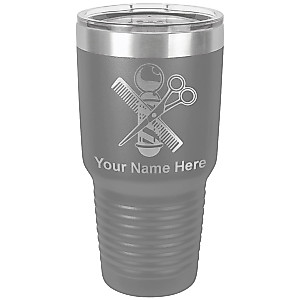 30oz Vacuum Insulated Tumbler Mug, Barber Shop Pole, Personalized Engraving Included (Gray)