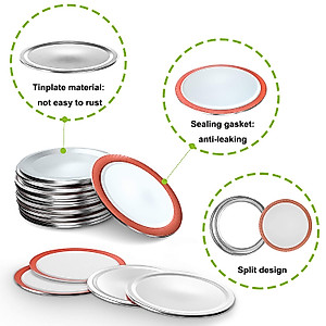 Mason Jar Lids Regular Mouth Canning Lids for Ball, Kerr Jars - 24-Count Split-Type with Leak proof & Airtight Seal Features, Metal Mason Jar Lids for Canning - Food Grade Material, Silver/70 MM