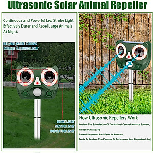 New Solar Powered Ultrasonic Animal Repellent, Ultrasonic Animal Repeller Outdoor, Waterproof Cat Deterrent Outdoor Dog Repellent, Animal Deterrent Devices Repel Foxes, Rabbits, Raccoons, Deer, Skunk